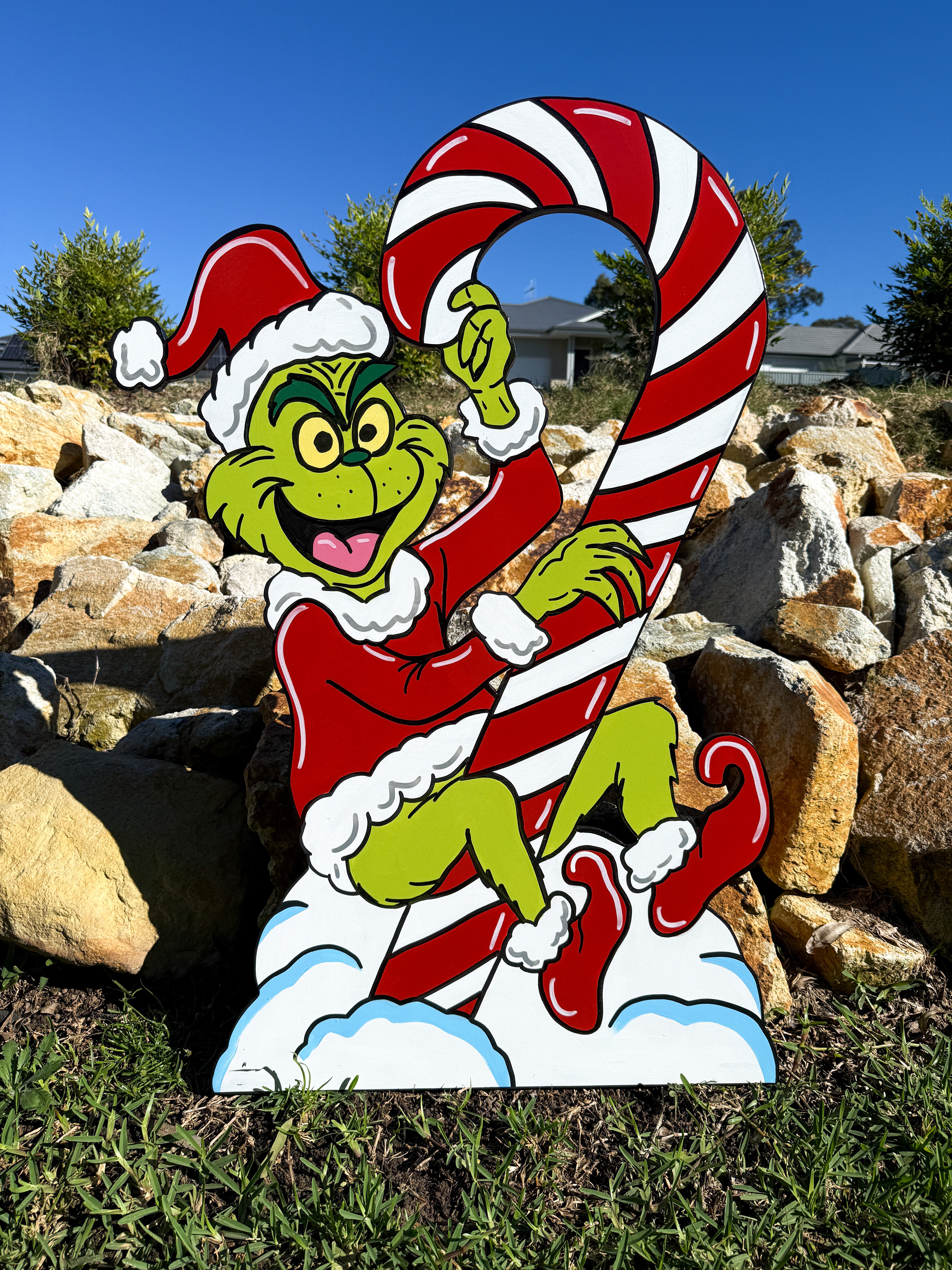 PICKUP ONLY Grinch on giant Candy cane Christmas – Cartoon Army